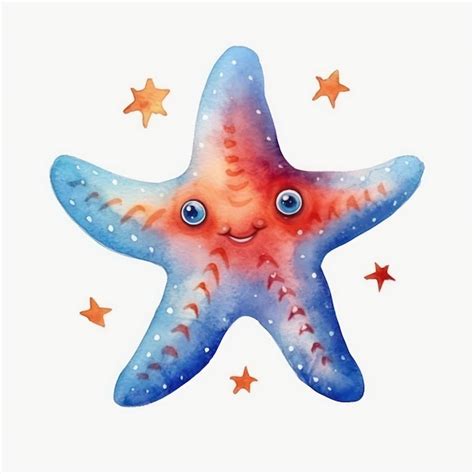 Aquarela Clipart Fofo Estrela Do Mar Dos Desenhos Animados Foto Premium