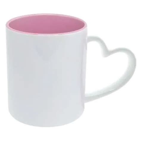 Caneca de Cerâmica p Sublimação Branca Alça Coração c Interno
