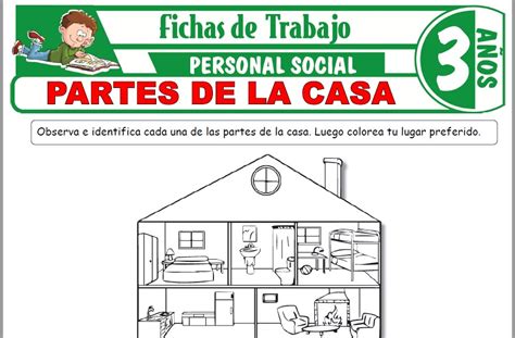 Partes de la casa para Niños de Tres Años Fichas de Trabajo