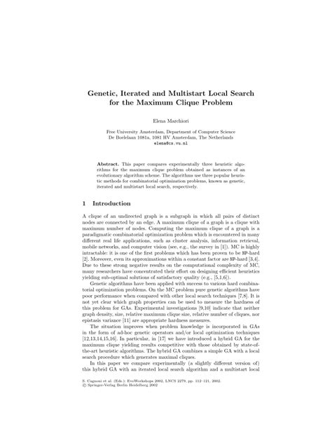 pdf genetic iterated and multistart local search for the maximum clique problem