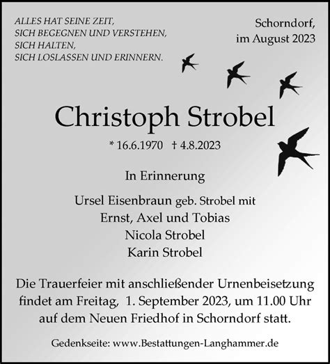 Traueranzeigen Von Christoph Strobel ZVW Trauer