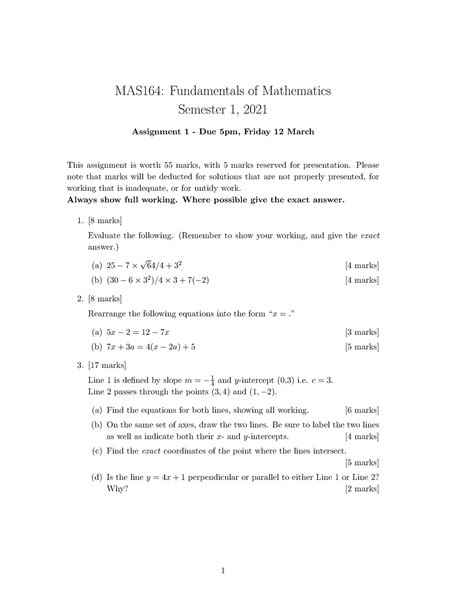 mas164 assignment 1 mas164 fundamentals of mathematics semester 1 2021 assignment 1 due