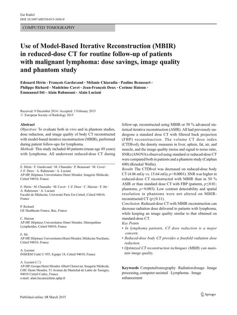 pdf use of model based iterative reconstruction mbir in reduced dose ct for routine follow