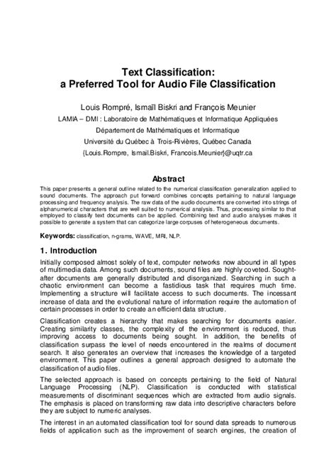 pdf text classification a preferred tool for audio file classification ismaïl biskri and