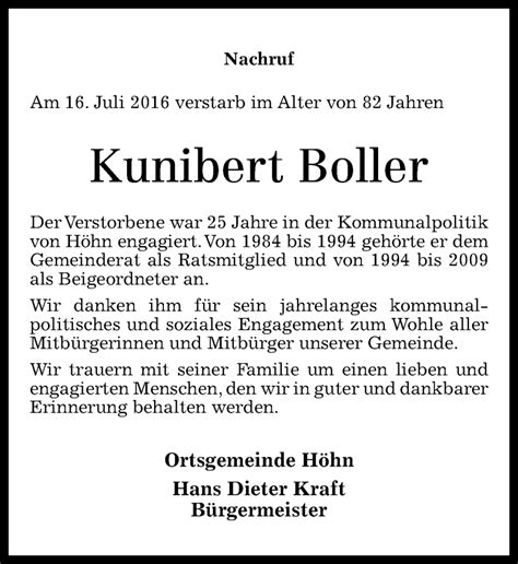 Traueranzeigen Von Kunibert Boller Rz Trauer De