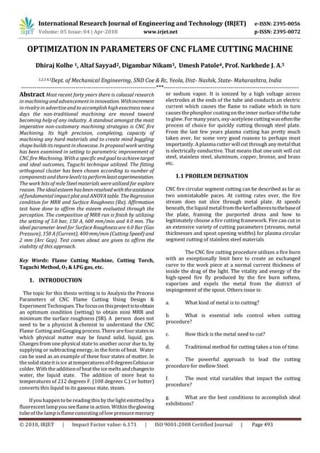 irjet optimization in parameters of cnc flame cutting machine pdf