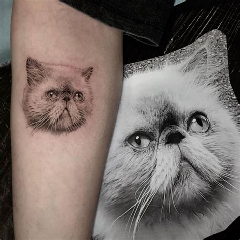 Micro Realistic Cat Portrait Tattoo On The Inner