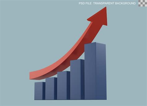 Gráfico de crecimiento azul con flecha roja render 3d Archivo PSD Premium