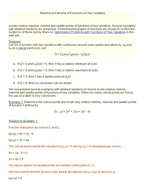 maxima and minima of functions of two variables calculus 3 pdf maxima and minima functions