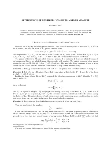 pdf applications of multizeta values to mahler measure matilde lalin