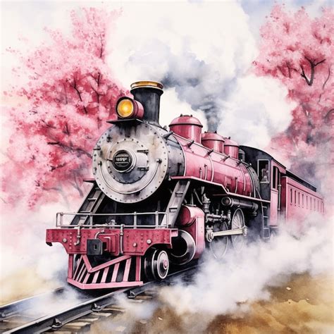 Premium AI Image Painting Of A Train Engine With Smoke Coming Out Of