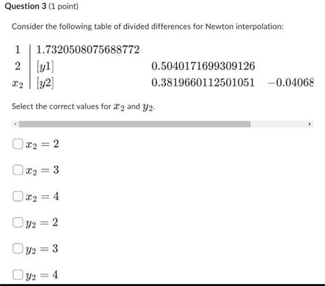 solved consider the following table of divided differences