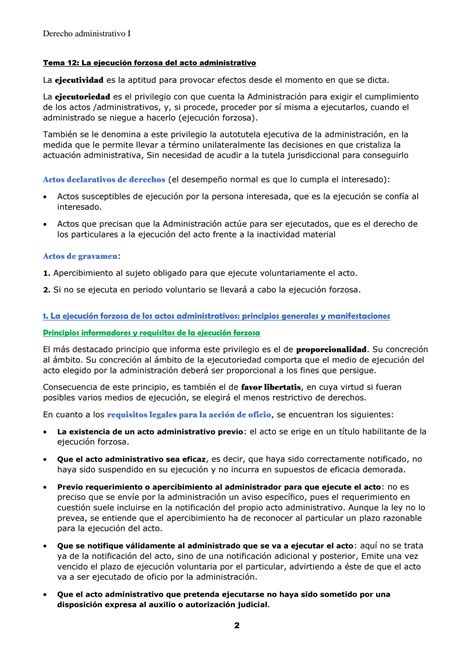 Solution Derecho Administrativo I Tema La Ejecuci N Forzosa Del