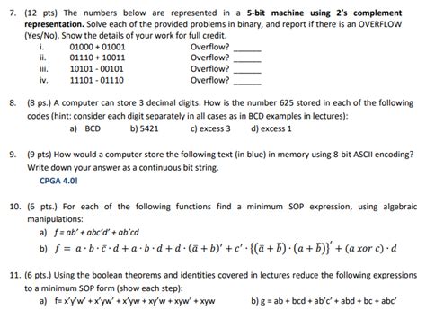 solved 7 12 pts the numbers below are represented in a
