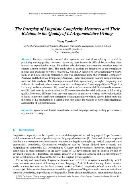 pdf the interplay of linguistic complexity measuresand their relation tothe qualityof l2
