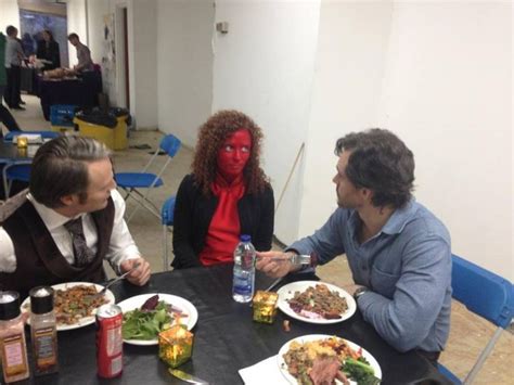 Hannibal Bts Mads Mikkelsen Lara Jean Chorostecki And Hugh Dancy
