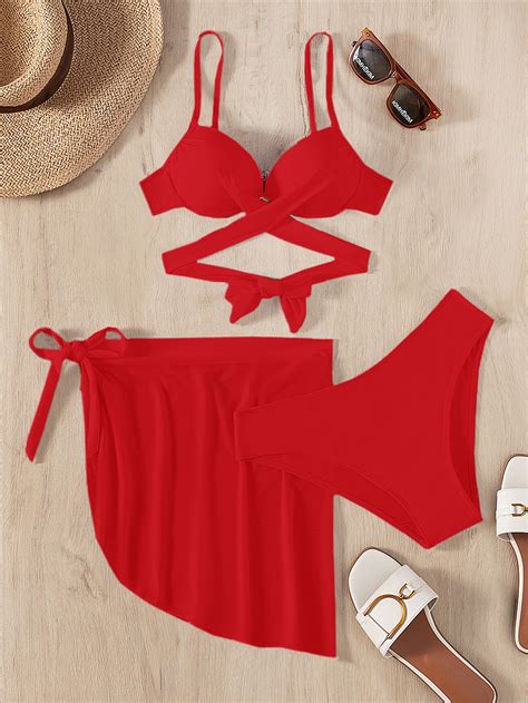 Mono Bikini Set Crisscross Push Up Bra Top Hipster Bikini Bottom