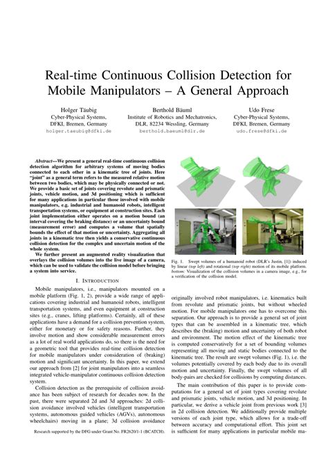 pdf real time continuous collision detection for mobile manipulators a general approach