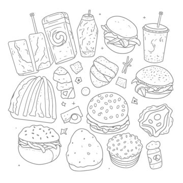 Hand Drawn Fast Food Doodle Vector Set Of Fast Food Vector Illustration