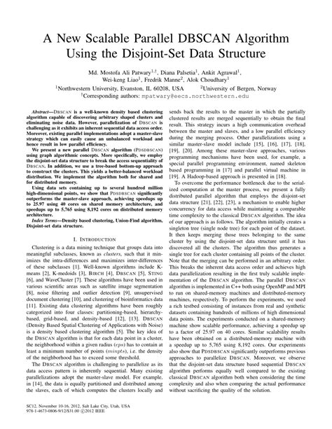 pdf a new scalable parallel dbscan algorithm using the disjoint set data structure
