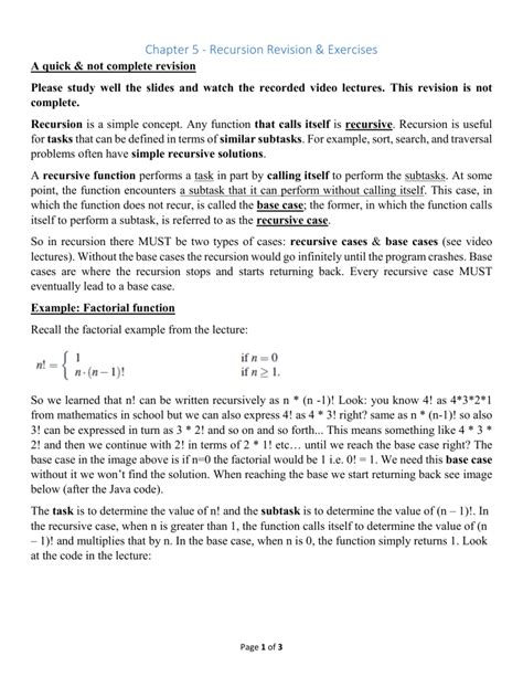 recursion revision and exercises