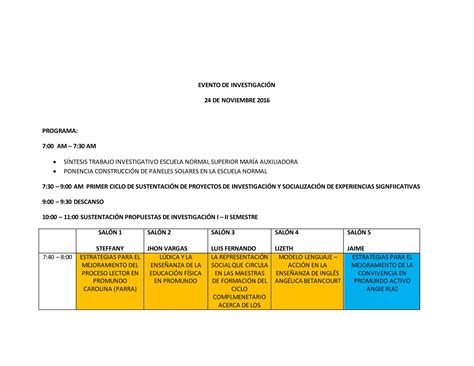 Programaciòn evento de investigación Escuela Normal María Auxiliadora PPT