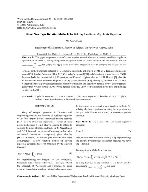 pdf some new type iterative methods for solving nonlinear algebraic equation
