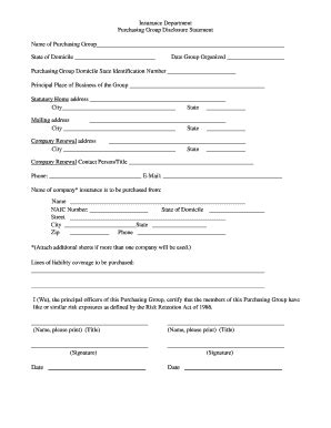 Fillable Online Insurance Utah Purchasing Group Disclosure Statement