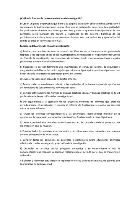 Cuál es la función de un comité de ética de investigación Cuál es la