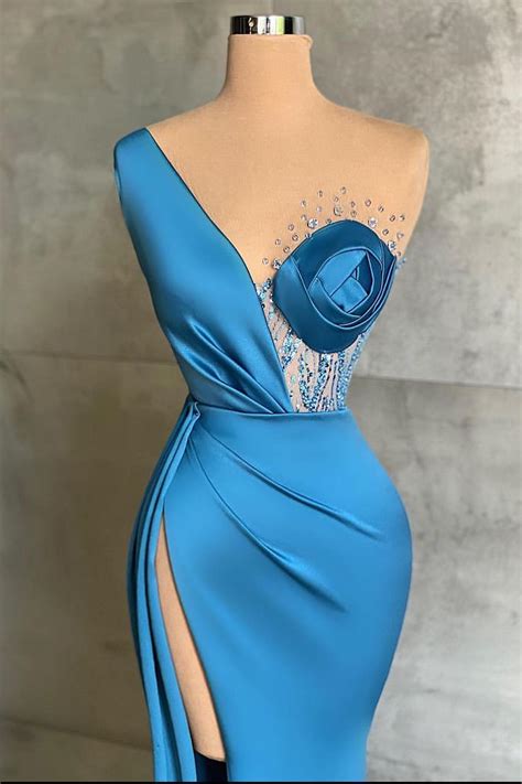 Daisda Ocean Blue One Shoulder Mermaid Prom Dress With Slit