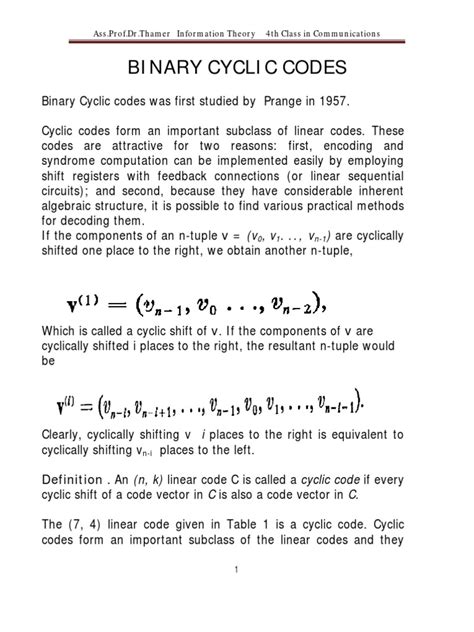binary cyclic codes polynomial vector space