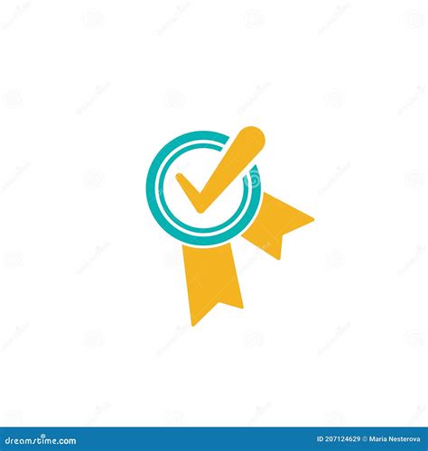 Valid Seal Icon Blue Circle With Ribbon And Gold Tick Flat Ok Sticker