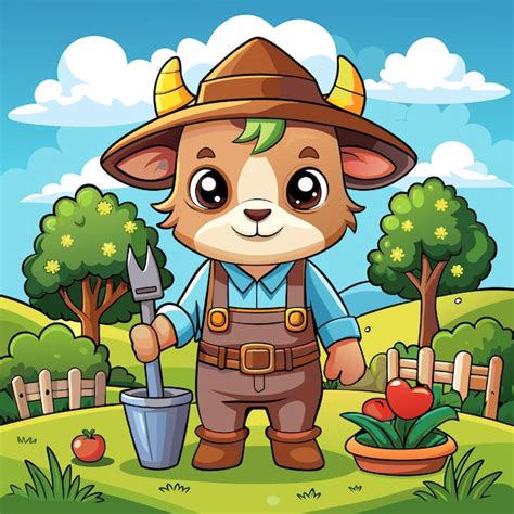 El lindo personaje de dibujos animados del granjero de vacas Jardinería
