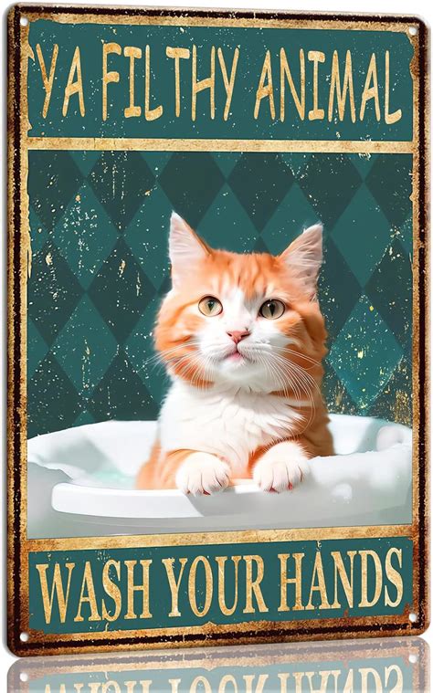 Amazon Litzzint Funny Cat Bathroom Decor 8x12 In Vintage Metal