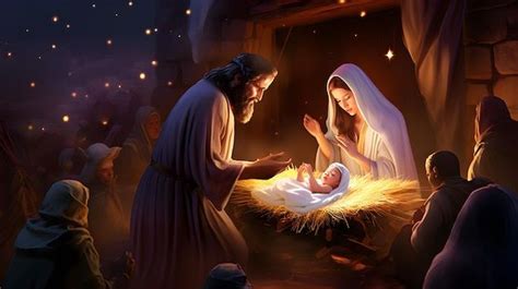 Escena del nacimiento de Jesucristo Belén navideño Foto Premium