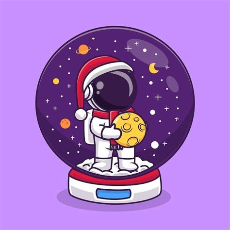 Premium Vector Cute Astronaut Holding Moon In Winter Snow Globe Space