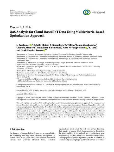 pdf qos analysis for cloud based iot data using multicriteria based optimization approach