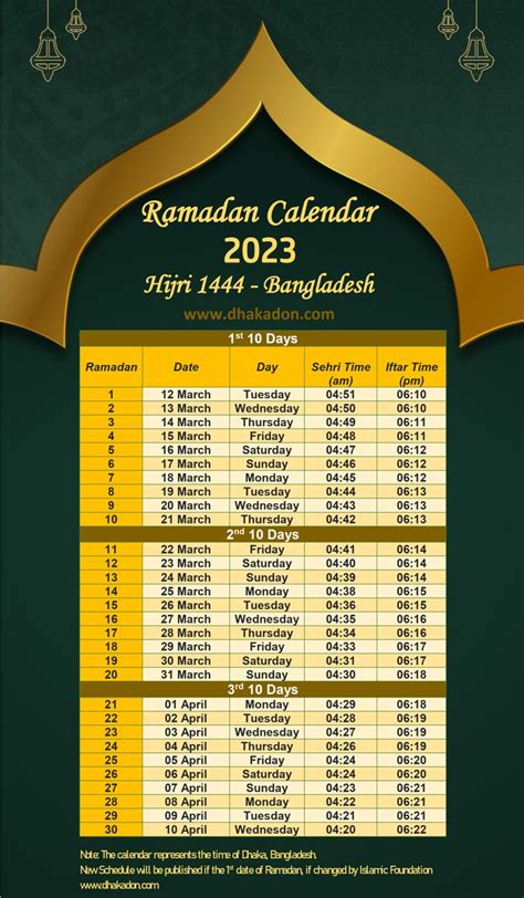 Ramadan 2024 Calendar Bangladesh Sehri Iftar Time Schedule
