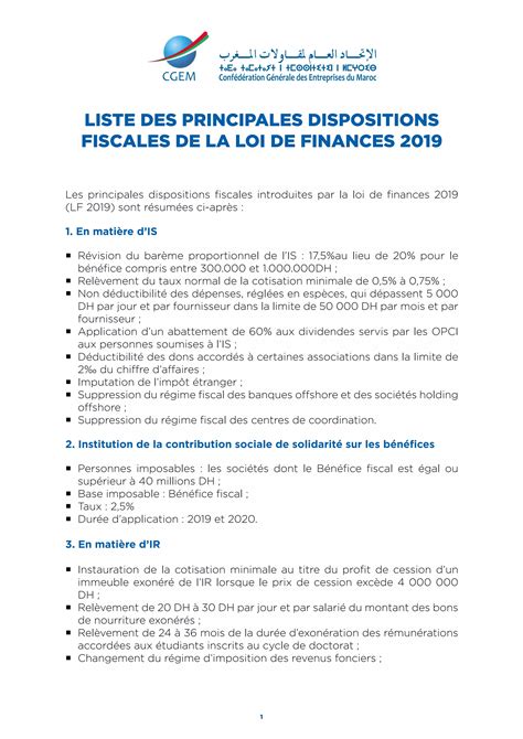 Disposition De La Loi De Finance 2019 PDF