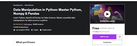 data manipulation in python master python numpy and pandas 100 free udemy course