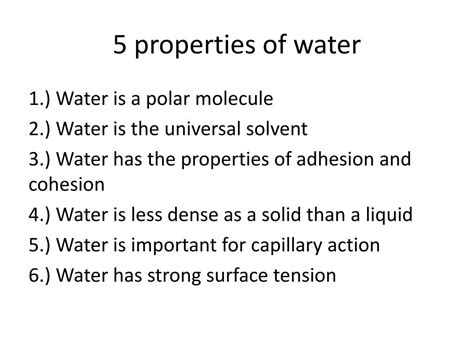 Which Correctly Lists The Properties Of Water