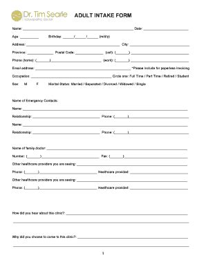 Fillable Online ADULT INTAKE FORM Dr Tim Searle ND Fax Email Print