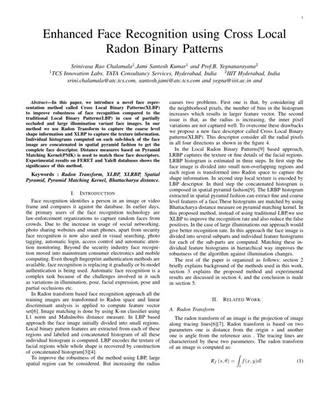 pdf enhanced face recognition using cross local radon binary patterns