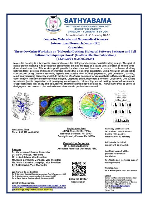 Three Day Online Workshop On Molecular Docking And Biological Software