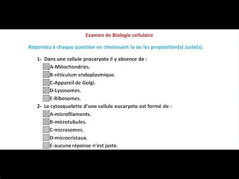 Examen de biologie cellulaire contrôle QCM YouTube