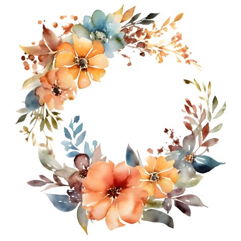 Colorful Watercolor Floral Border With Blooming Flowers And Leaves
