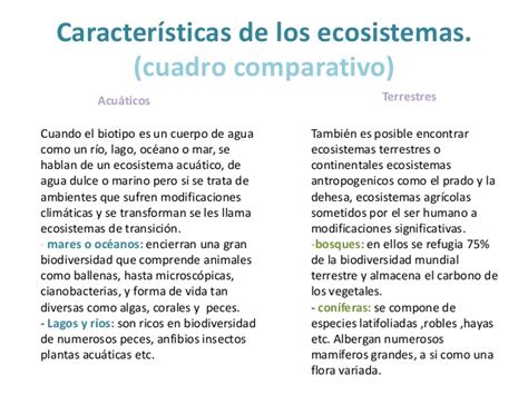 Ecosistemas Terrestres y Acuáticos Cuadros Comparativos y Diferencias