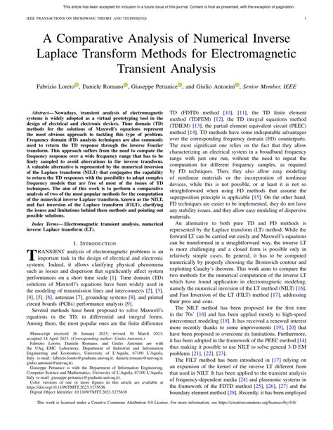 pdf a comparative analysis of numerical inverse laplace transform methods for electromagnetic
