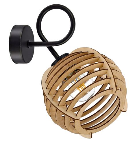 LAMPA kinkiet E27 ścienny stały loft Drewno sfera MG1039 klosz sfera