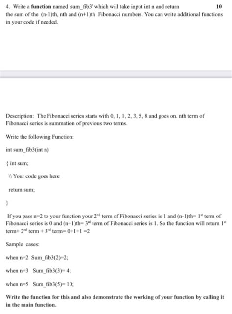 solved 10 4 write a function named sum fib3 which will